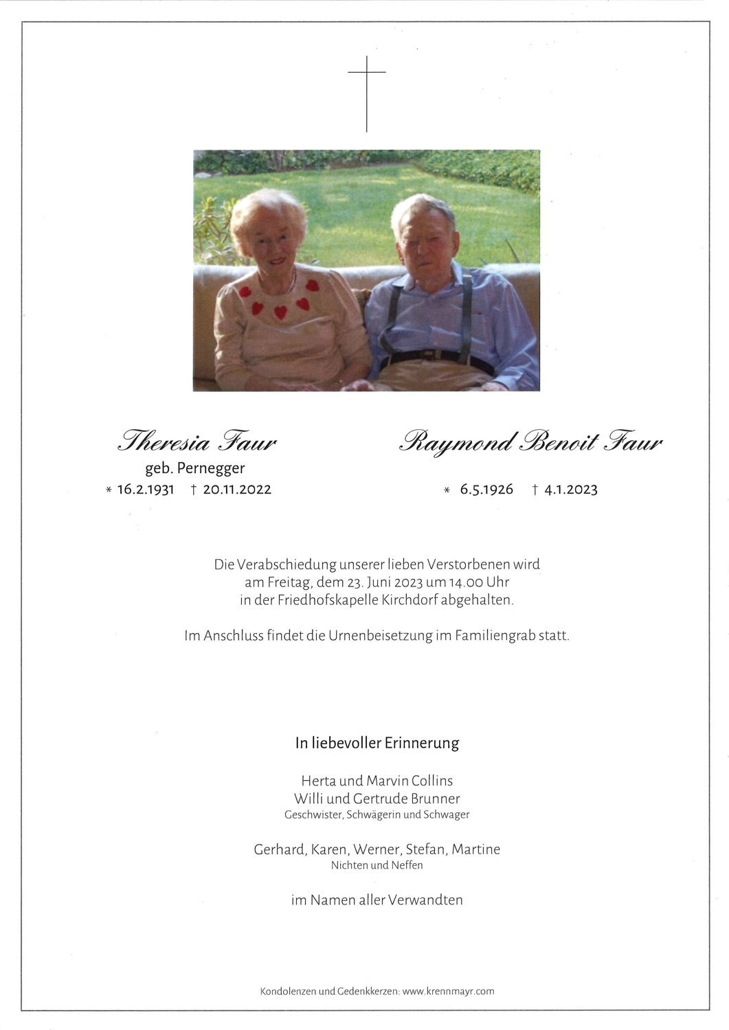 Todesfall Theresia & Raymond Faur